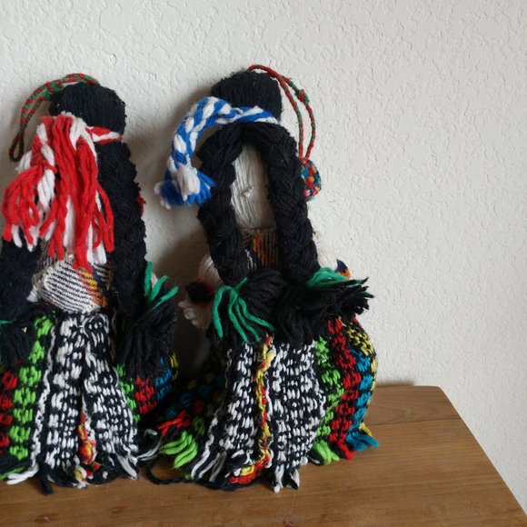 Wall Decor | 16 Vintage Mexican Souvenir Folk Art Aztec Yarn Doll Set ...